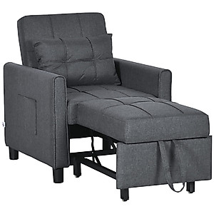 HOMCOM 3-in-1 Convertible Chair Bed, Multi-Functional Single Sofa Bed, Pull Out Sleeper Chair with Adjustable Backrest, Pillow, and Pockets, Gray