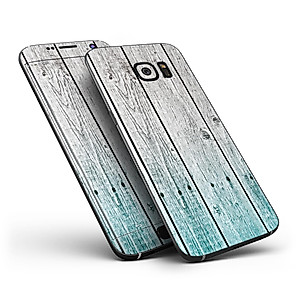 Design Skinz Design Skinz Trendy Teal to White Aged Wood Planks Full-Body Wrap Decal Skin-Kit for The Galaxy S7
