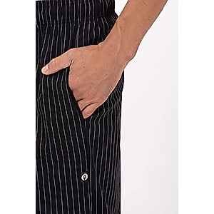 Chef Works Men's Designer Baggy Chef Pants, Black W/ Wht Pinstripe, X-Large