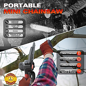 Mini Chainsaw 6-Inch, DOMPLAZA Electric Chainsaw Cordless 2.6LB One-Hand Use Electric ChainSaw for Wood Cutting Tree Trimming by 2Pcs 21v 10000mAh Batteries
