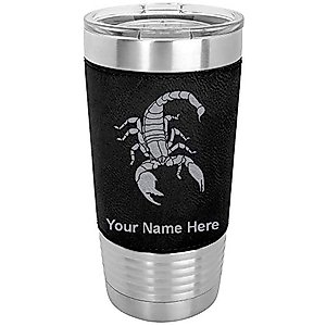 LaserGram 20oz Vacuum Insulated Tumbler Mug, Scorpion, Personalized Engraving Included (Faux Leather, Black)