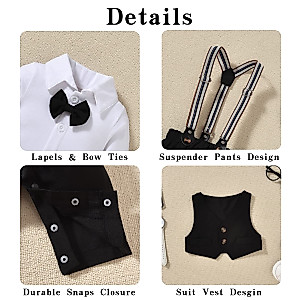 Aalizzwell Baby Boys Gentleman Outfit, Infant Vest Suspender Pants 3 Piece Formal Suit Set 3-6 Months Fall Winter Black