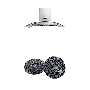 Comfee CVG36W8AST 36 Inches Range Hood with 2 Pack CVP/CVG-CF Carbon Filters, 450 CFM 3 Speed Exhaust Fan, Curved Glass, 2 LED Lights, Ductless/Ducted, Stainless Steel