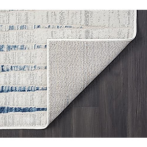 Abani Atlas 4'x6' Blue/Grey Area Rug, Striped Design - Durable Non-Shedding - Easy to Clean