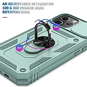 PASNEW for iPhone 11 Pro Case,Camera Slide Cover & 360° Kickstand & Charge Port Dust Plug,Military Multi-Layer Heavy Duty Full Body Shockproof Hard Shell Phone for iPhone 11 Pro,5.8 inch,Green