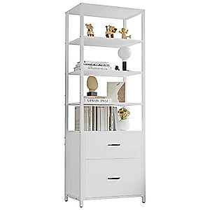 IRONCK Industrial Bookcase with File Cabinet Drawers, 71.6 in Tall Bookshelf 5 Tier, Freestanding Storage Home Office Cabinet Organizer, Rustic Home Decor, White