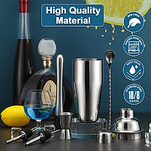 Martini Shaker 24 oz Cocktail Shaker Drink Bar Set by Hovikoki, Stainless Steel Professional Bartender Kit with Built-in Strainer Mixing Spoon&Jigger 2 Liquor Pourers Muddler and Manual Recipe