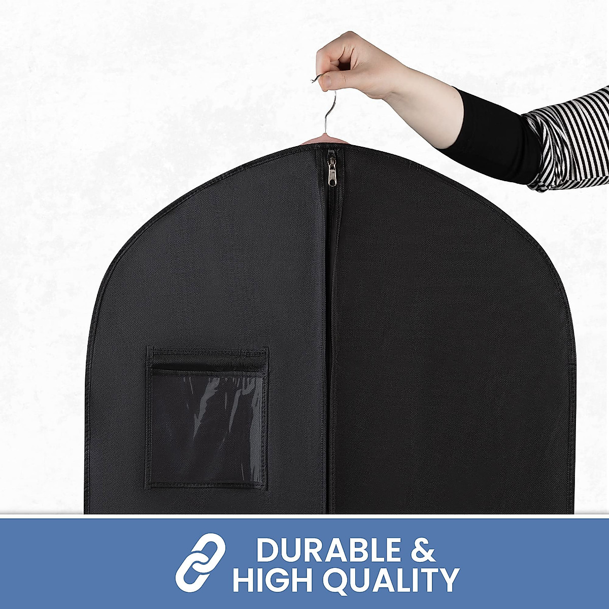 Black Garment Bag for Travel and Storage with Zipper for Suits Tuxedos Dresses and Coats 24 inch x 40 inch