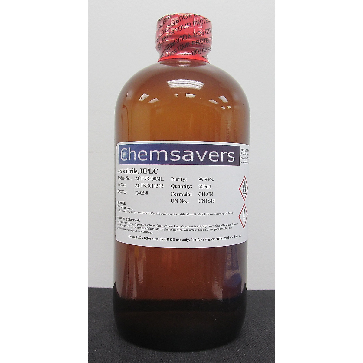 Acetonitrile, HPLC, 99.9+%, Certified, 500ml (16oz)