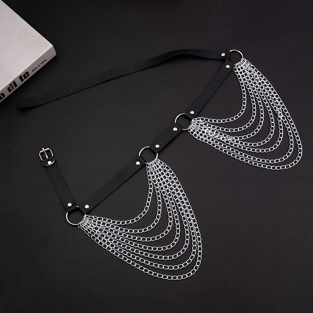 NICEIGHT Leather Body Chains for Women Sexy Harness Waist Chains Black Belt Chest Chains Punk Adjustable Rave Body Jewelry S4