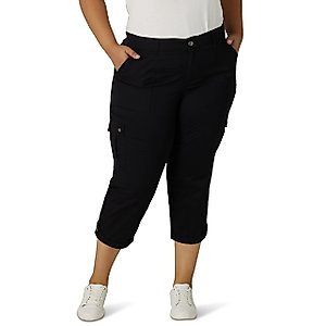 Lee Women's Plus Size Ultra Lux Comfort with Flex-To-Go Cargo Capri Pant Black 18 Plus