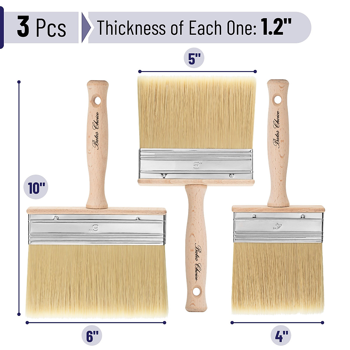 Bates- Deck Stain Brush Set, 4”, 5” and 6”, Stain Brushes for Wood, Deck Stain Applicator, Deck Brush, Wide Paint Brush, Large Paint Brushes, Wood Stain Brush, Masonry Brush, Wood Stain Applicator