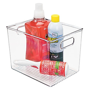 mDesign Plastic Tall Deep Organizing Kitchen Pantry Cabinet, Refrigerator, Freezer Food Organization Storage Bin with Handles, Drawer Container Organizer - Ligne Collection - Clear