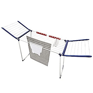 Leifheit Pegasus 180 Gullwing Drying Rack with 19.7 Yards of Hanging Space, White and Blue