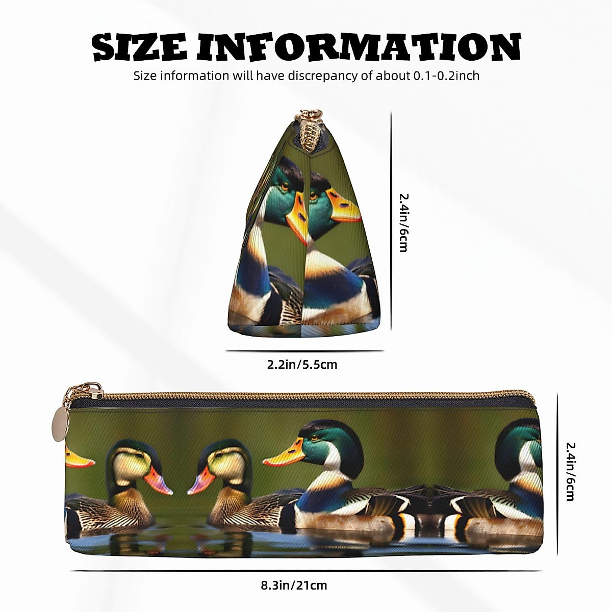 DRTGEDS Two Mallard Ducks Fashion Multifunctional Leather Pencil Case With Large Storage Capacity Pencil Pouch