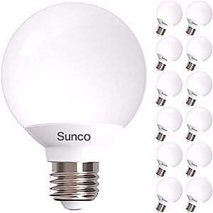 Sunco 12 Pack Vanity Globe Light Bulbs G25 LED for Bathroom Mirror 40W Equivalent 6W, 5000K Daylight, Dimmable, 450 LM, E26 Base, Round Frosted Decorative Bulb, UL & Energy Star Listed