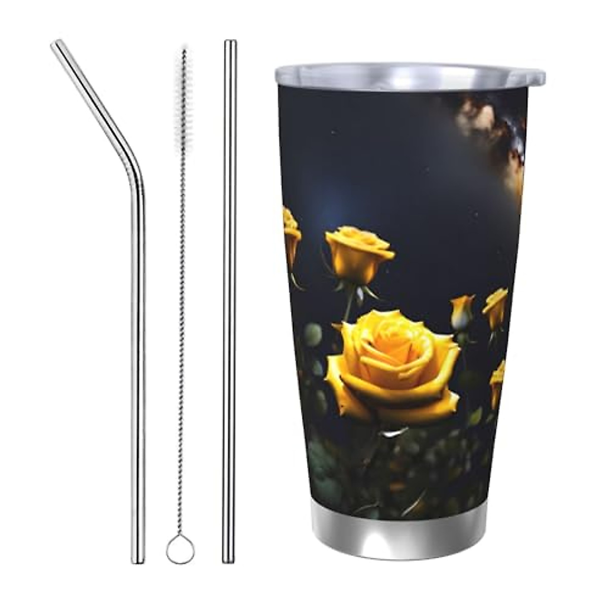 WXZYFP Car cup (single silver rim), can use a straw or drink directly, easy to use.Beautiful yellow roses