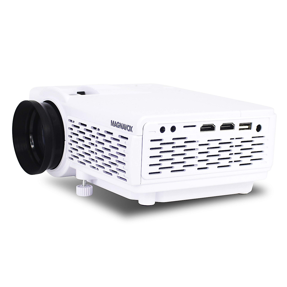 Magnavox MP601 Portable Home Theater Projector with Bluetooth Wireless Technology and Remote in White | Supports 1080p HD Quality | HDMI, USB, AV, & VGA Ports |