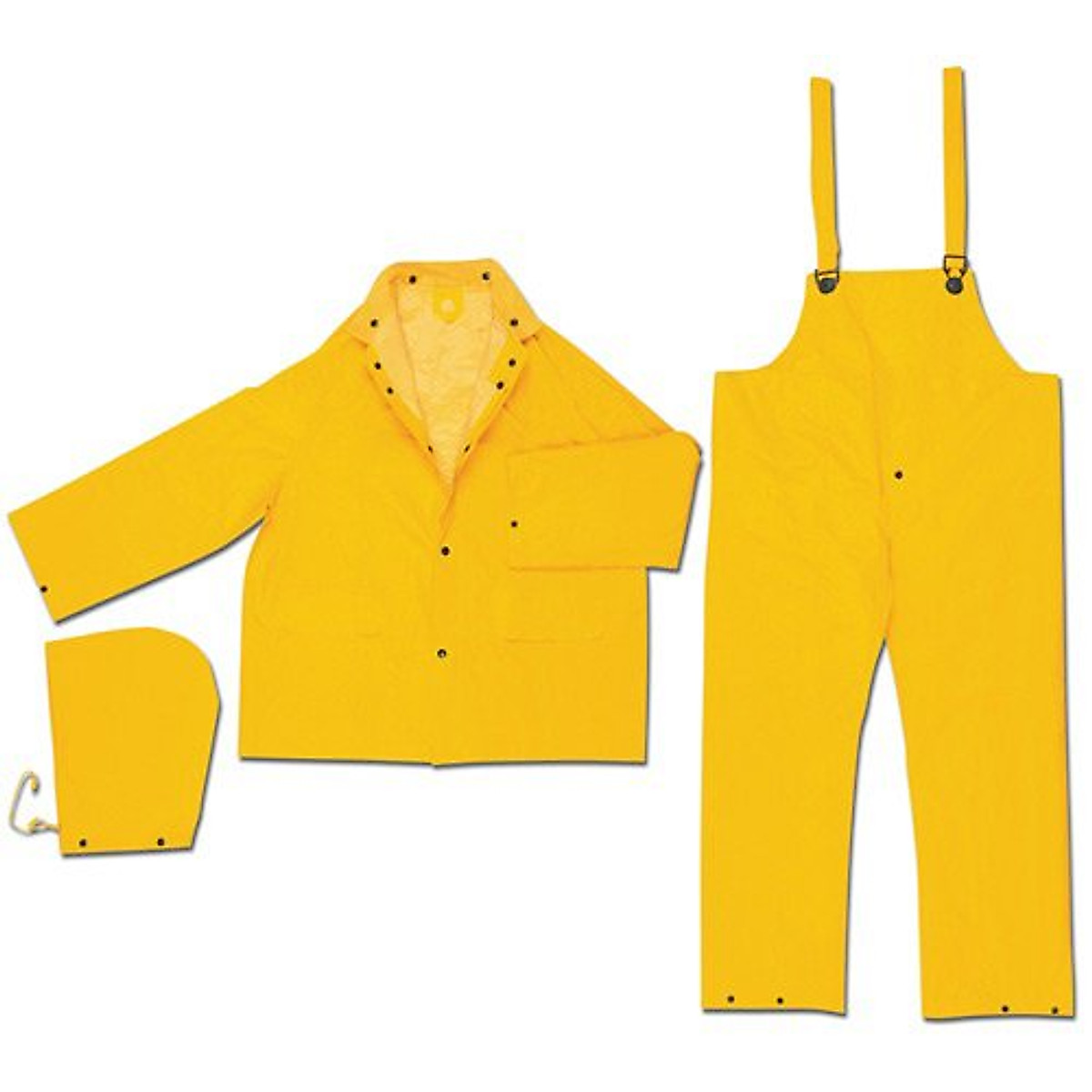 MCR Safety 2403XL Classic Plus PVC/Polyester 3-Piece Corduroy Collar Rain Suit with Detachable Hood and Bibpant, Yellow, X-Large