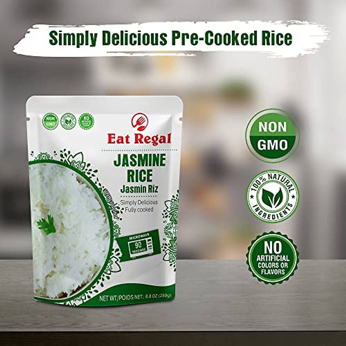 Eat Regal Thai Jasmine Rice In Hood & Tray, Ready To Eat in 90 Seconds, Microwavable in just 90 Seconds, Nutritious & Delicious 8.8 Ounce (Pack of 8)