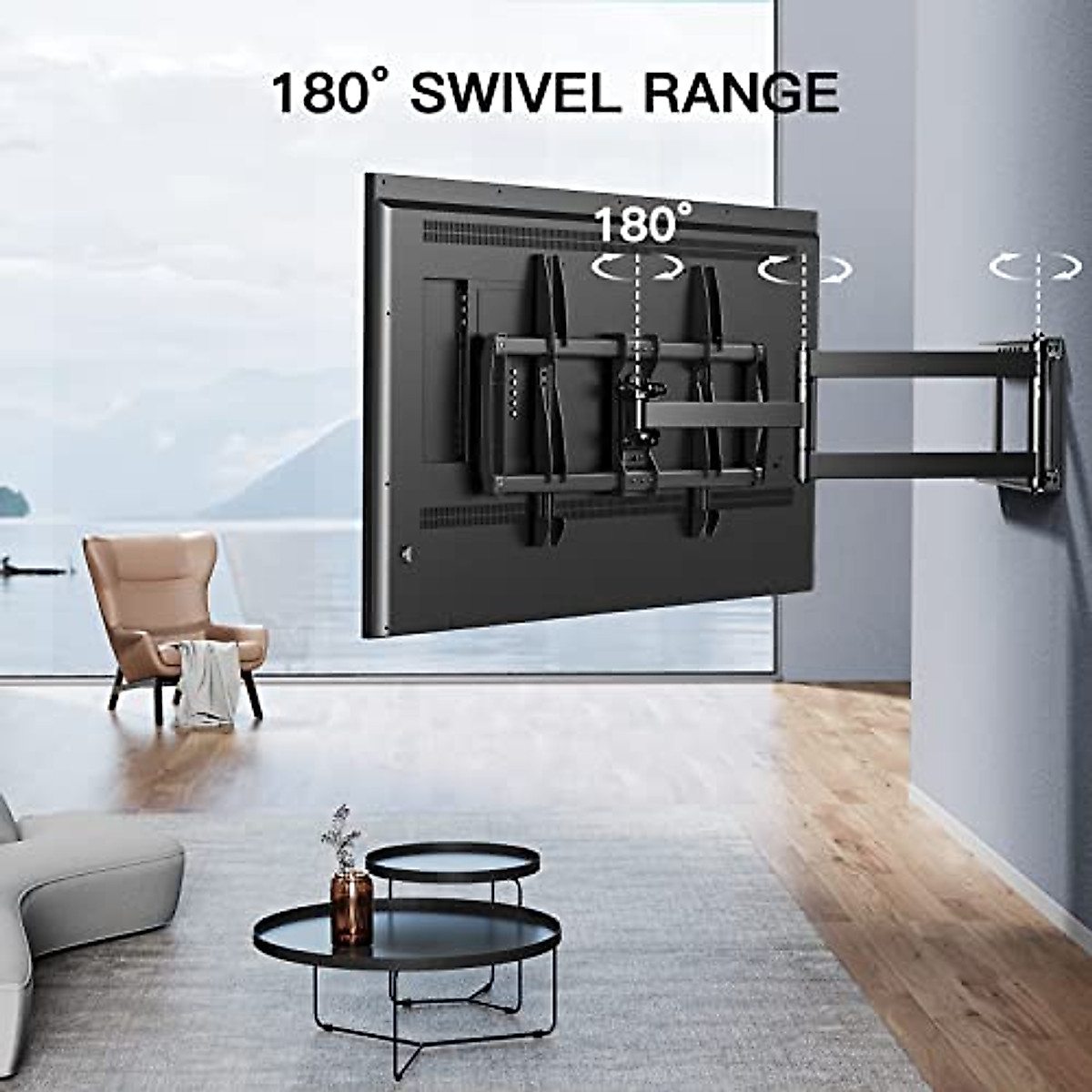 Full Motion TV Wall Mount for 37-75 inch OLED Flat/Curved TVs with VESA 600x400mm, Articulating Corner TV Bracket Swivel & Tilt, 27.36 inch Extension, Holds TVs up to 110lbs, 16" Wood Stud, PSXLF03