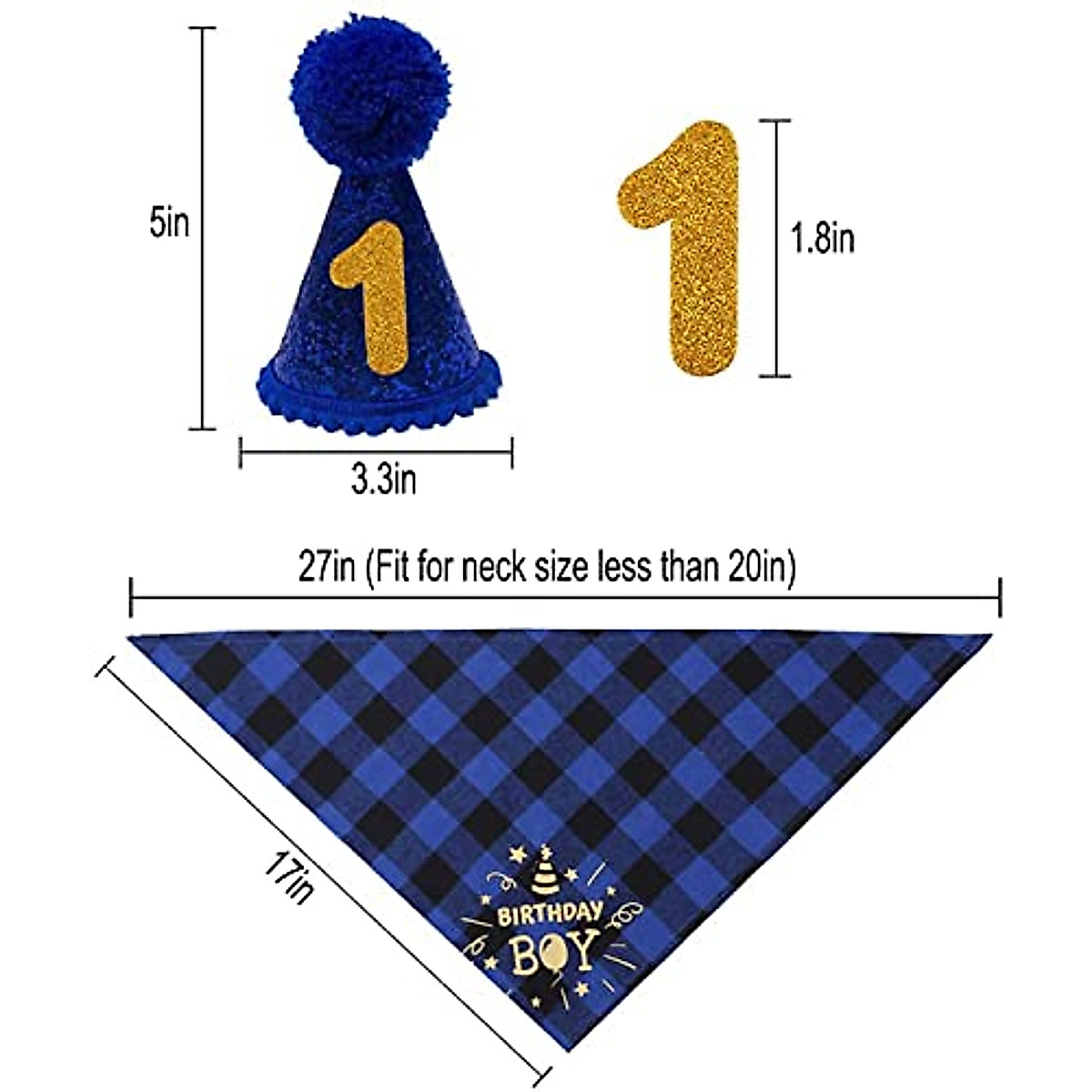 AULEGE Adorable Hat and Bandana Square Scarf for Dog Birthdays, Boy Dog Birthday Crown Hat for Small Medium Large Dog, Birthday Outfit and Decoration Supply Set, Royal Blue