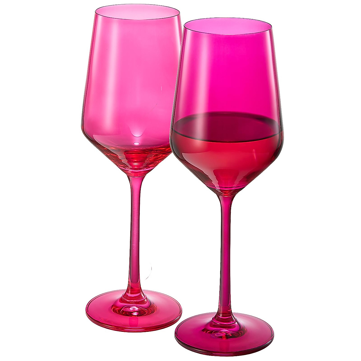 Hot Pink Wine Glasses | Set of 2 | Magenta & Blush Pink Classic Crystal Glassware, Unique Barware Glasses For Red and White, Cocktails, Champagne, Wine - Unique Gift For Wine Lovers (12 OZ)