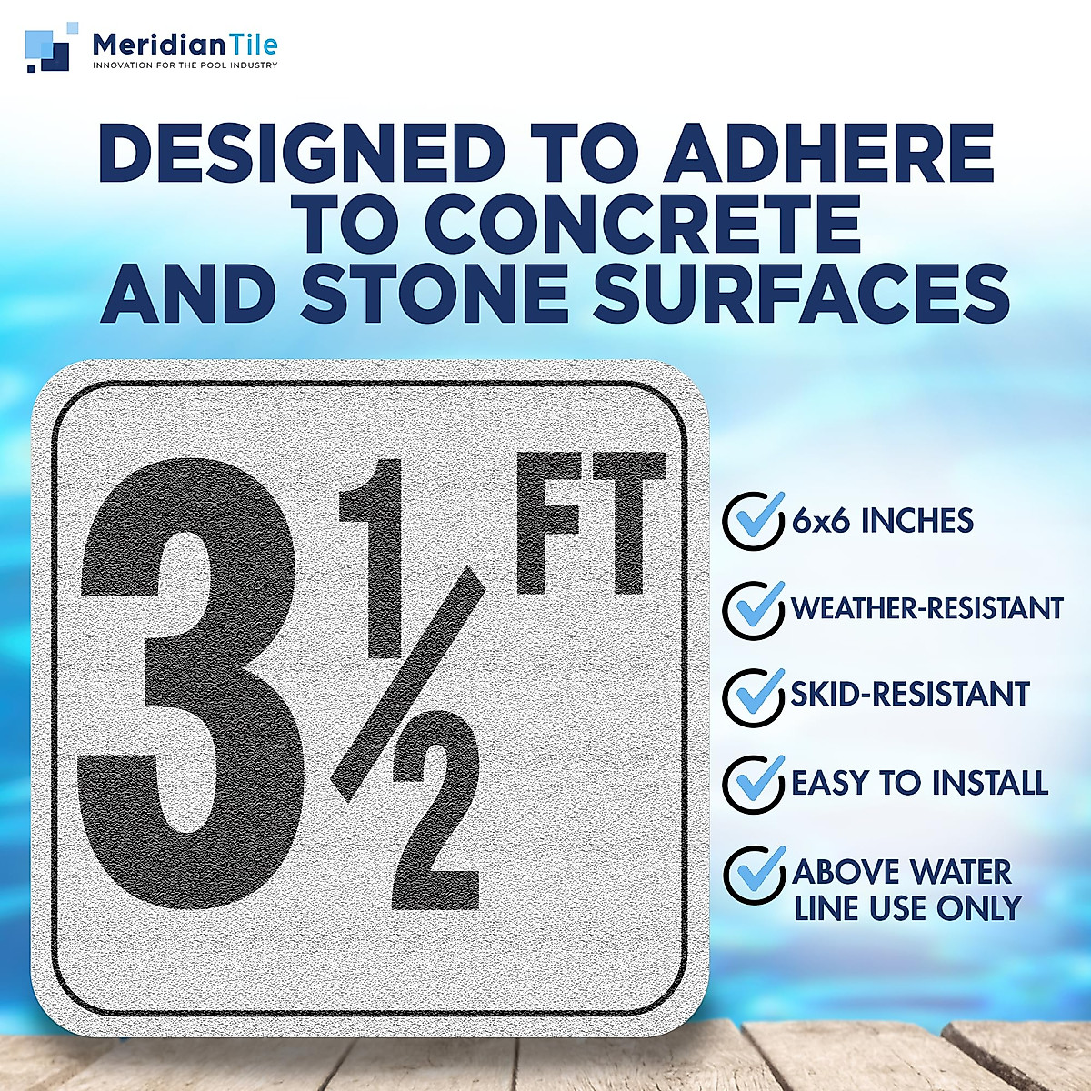 Aquatic Custom Tile, 3 1/2FT Pool Depth Markers, 6x6 Inches Vinyl Pool Stickers, Swimming Pool Number Markers, Pool Safety Signage, Adhesive Pool Depth Markers Stickers for Decks, Made in USA