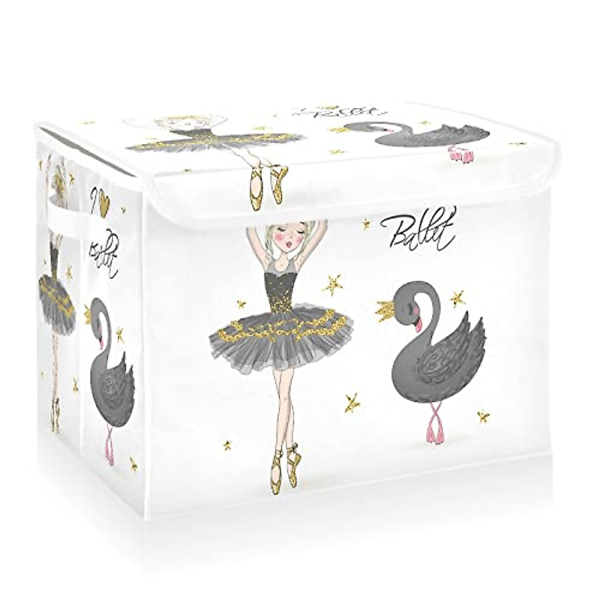 CaTaKu Lovely Black Swan Storage Bins with Lids and Handles, Fabric Large Storage Container Cube Basket with Lid Decorative Storage Boxes for Organizing Clothes