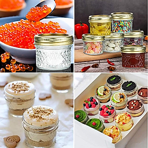 Mcupper 4oz Mini Mason Jars,Set of 40 Quilted Crystal Style Canning Jars With Gold Lids and Bands, Regular Mouth Glass Jars For Honey, Jelly, Jams-40 Black Labels,1 Chalk Marker Included