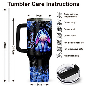 GEPOSTORE Blue Donkey 40oz Tumbler with Lid, Cute Cartoon Character Travel Cup, Birthday Gifts for Movie Lover