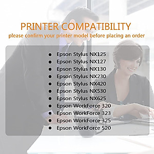 Run Star Remanufactured 3 Black 125 Ink Cartridge Replacement for Epson 125 T125 Black Work for Stylus NX125 NX127 NX130 NX230 NX530 NX420 NX625 Workforce 320 323 325 520 Printer