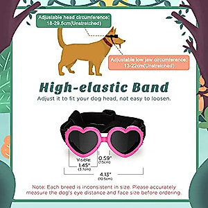Lewondr Small Dog Sunglasses UV Protection Goggles Eye Wear Protection with Adjustable Strap Doggy Heart Shape Anti-Fog Sunglasses for Pet Dogs Sun Glasses Doggie Windproof Glasses, Pink