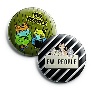 Creanoso Funny Cat - Ew, People Button Pins (1-Set X 10 Buttons) - Stocking Stuffers Premium Quality Gift Ideas for Children, Teens, & Adults - Corporate Giveaways & Party Favors