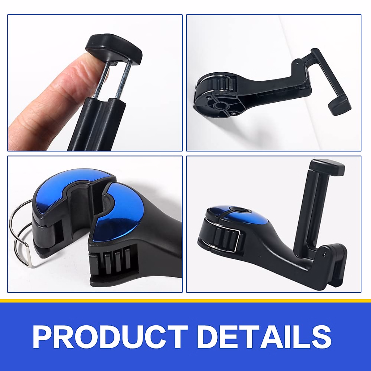 Banseko 2 Pack Car Hook,Car Seat Back Hook,Universal Multifunctional Car Vehicle Back Seat headrest Mobile Phone Holder,Universal adjustable Car headrest hook (Blue)