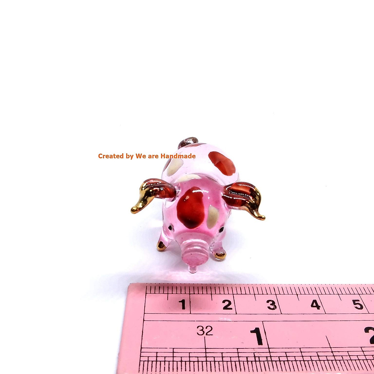 Handmade Mini 2" Blown Glass Pig Figurine, Pink with 22K Gold Accents, Gift Ideas, Fantasy Cool Stuff Decor No.2