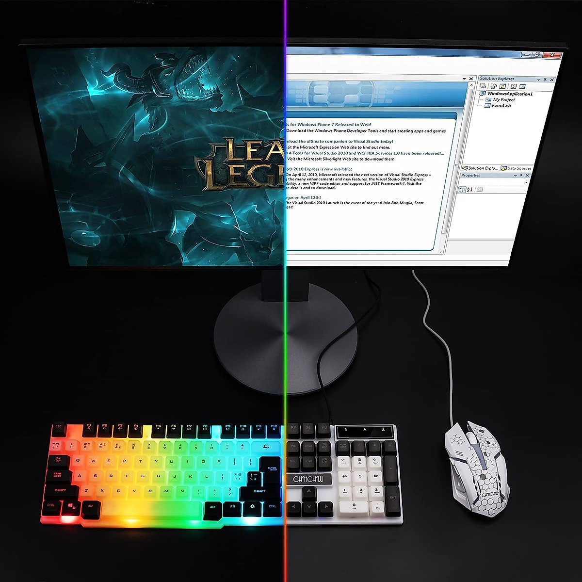 CHONCHOW Gaming Keyboard Mouse Combo Rainbow LED Backlit Ambient Light Illuminated Character Wired USB Keyboard Mice Compatible with Windows XP/7/10 iMac MacBook PS4 PS5 Xbox one(White and Black)