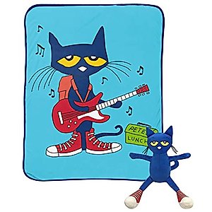 Jay Franco Pete The Cat Rock Out Mini Pillow Buddy and 46 Inch x 60 Inch Throw Set - Kids Super Soft 2 Piece Blanket Set