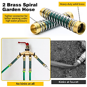 4 Way Hose Splitter with 4Pcs Garden Hose Extension Adapter, Brass Garden Hose Splitter Set, Hose Spigot Adapter with 4 Valves and 12 Rubber Washers & 4 Tapes (4 Way Splitter with 4Pcs hose protector)