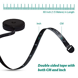 GDMINLO Soft Tape Measure Retractable Measuring for Body Fabric Sewing Tailor Cloth Knitting Craft Weight Loss Measurements Retractable Black Dual Sided Tape Measure Body Measuring 1 Pack