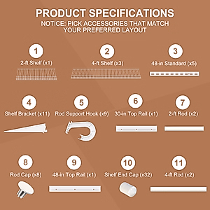 PROWORX 4-6 Ft Closet Organizer System, Adjustable Metal Wire White Closet System, Expandable Walk in Closet Organizers and Storage System, Closet Shelves with Hanging Rods