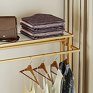 FUSHIAIPTC 59” Gold Clothing Rack, with Natural Marble and 3 Rods Garment Clothes Racks for Hanging Clothes, Organizer Closet for Hanging Clothing Coats Skirts Shirts Sweaters