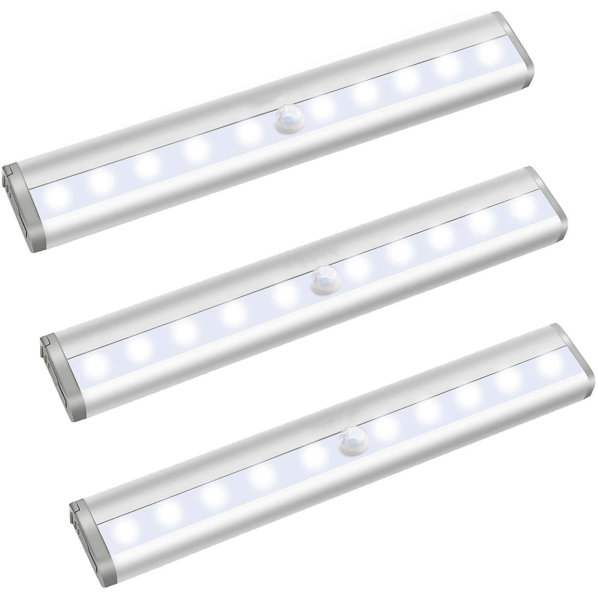 HOKOILN Motion Sensor Closet Lights, 10 LED Motion Sensor Lights, Stick-on Anywhere Battery Operated Night Light Bar, Safe Lights for Closet Cabinet Wardrobe Stairs, 3 Pack