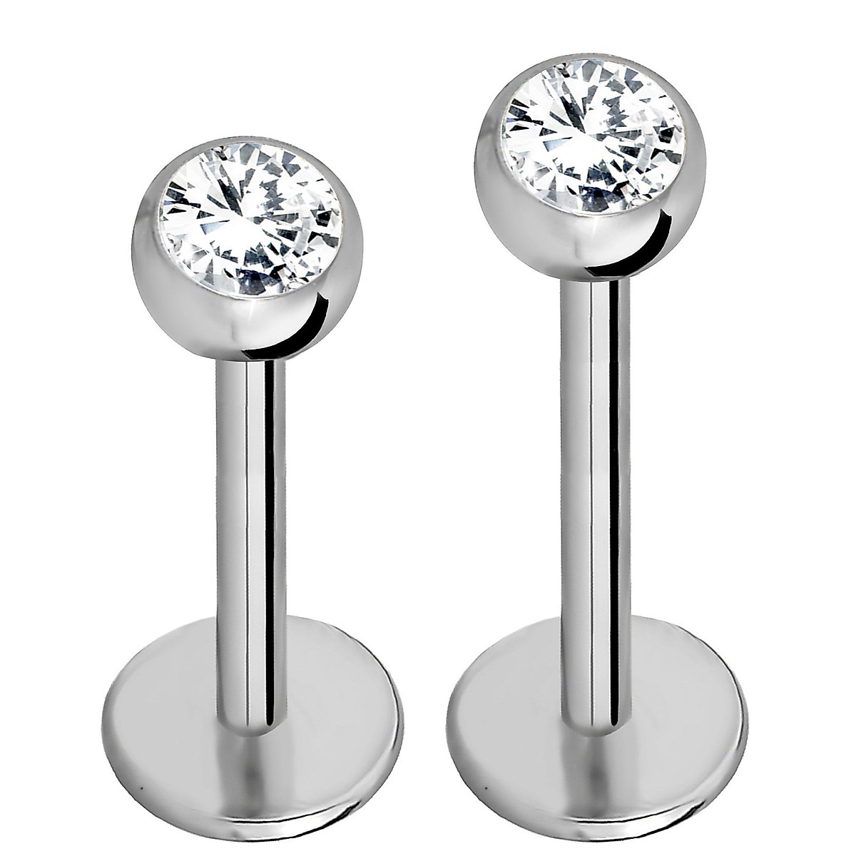 Forbidden Body Jewelry 18G 8mm & 10mm Internally Threaded Solid Titanium Tragus/Helix Earring/Labret Stud with 3mm CZ Ball Top