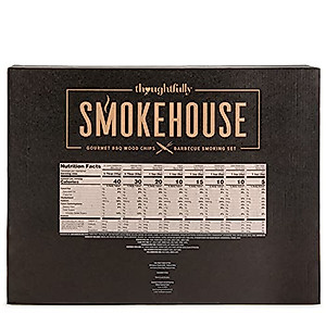 Smokehouse by Thoughtfully, Smoking BBQ Grill Set, Includes 3 Types of Wood Chips, Smoker Box, 2 Sauces and 6 Rubs, Thermometer, Tongs and Grill Guide