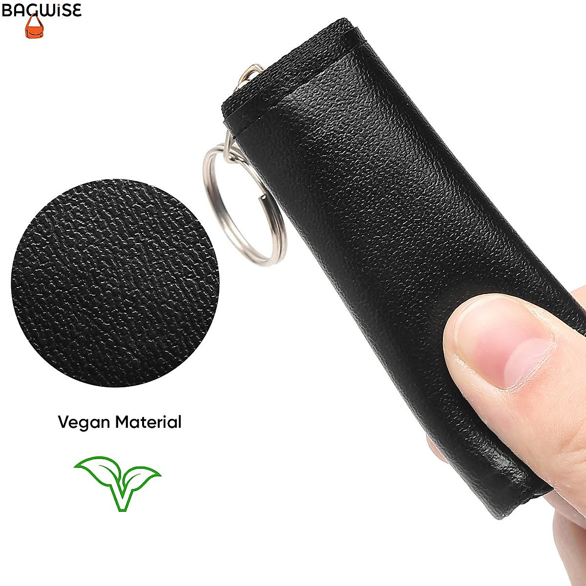 Coin Purse Pouch Change Purse Coin Wallet Change Holder, Vegan Leather Zippered Keychain Mini Coin Bag (Black)