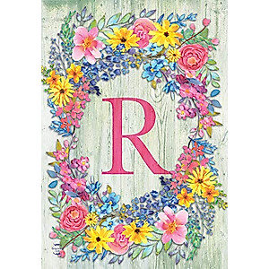 Spring Monogram Letter R Garden Flag Floral Wreath Briarwood Lane 18" x 12.5"