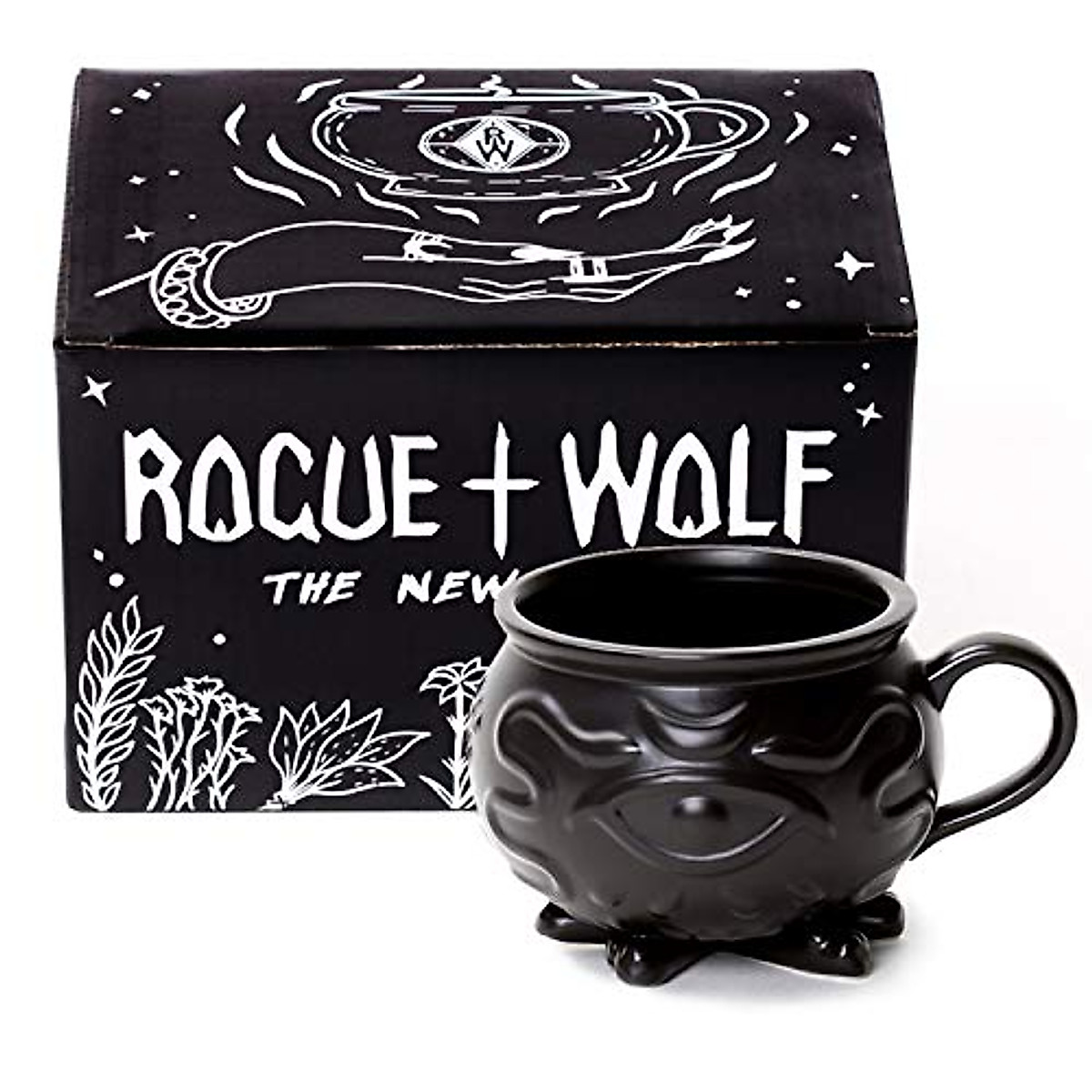 Rogue + Wolf Large Coffee Mug, Big Witch Cauldron Ceramic Mug, Witchcraft Coffee Cups, Ceramic Halloween Decor Spooky Coffee Mugs for Women Porcelain 3D Novelty Gothic Cup Goth Tea Witchy -14 oz 400ml