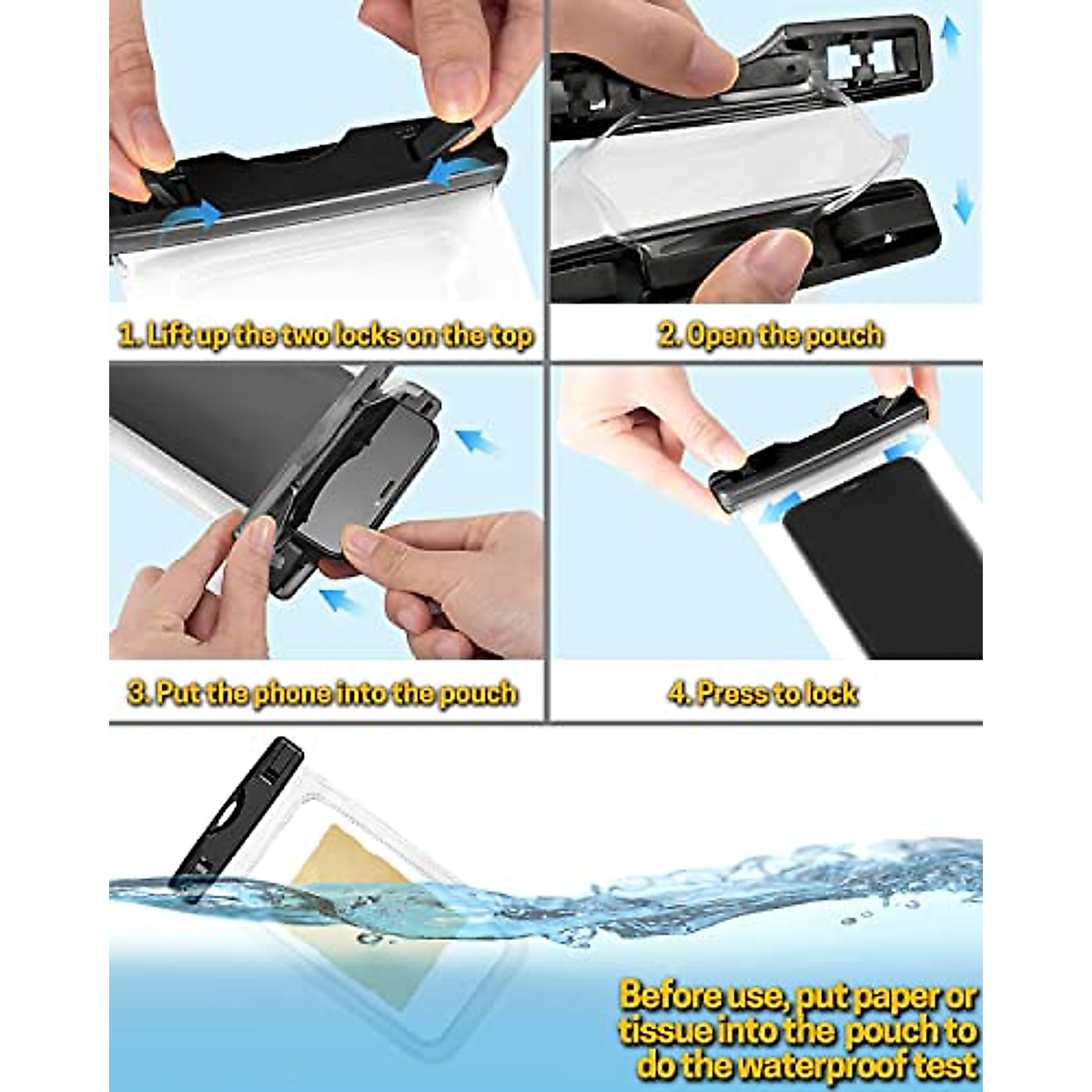 Vacto Waterproof Phone Pouch, IPX8 Waterproof Phone Case, Cell Phone Waterproof Bag, Cellphone Dry Bag Compatible with iPhone 13 12 11 Pro Max XS XR X, Galaxy S22 S21 S20 S10 up to 6.8"(2 Pack) Black