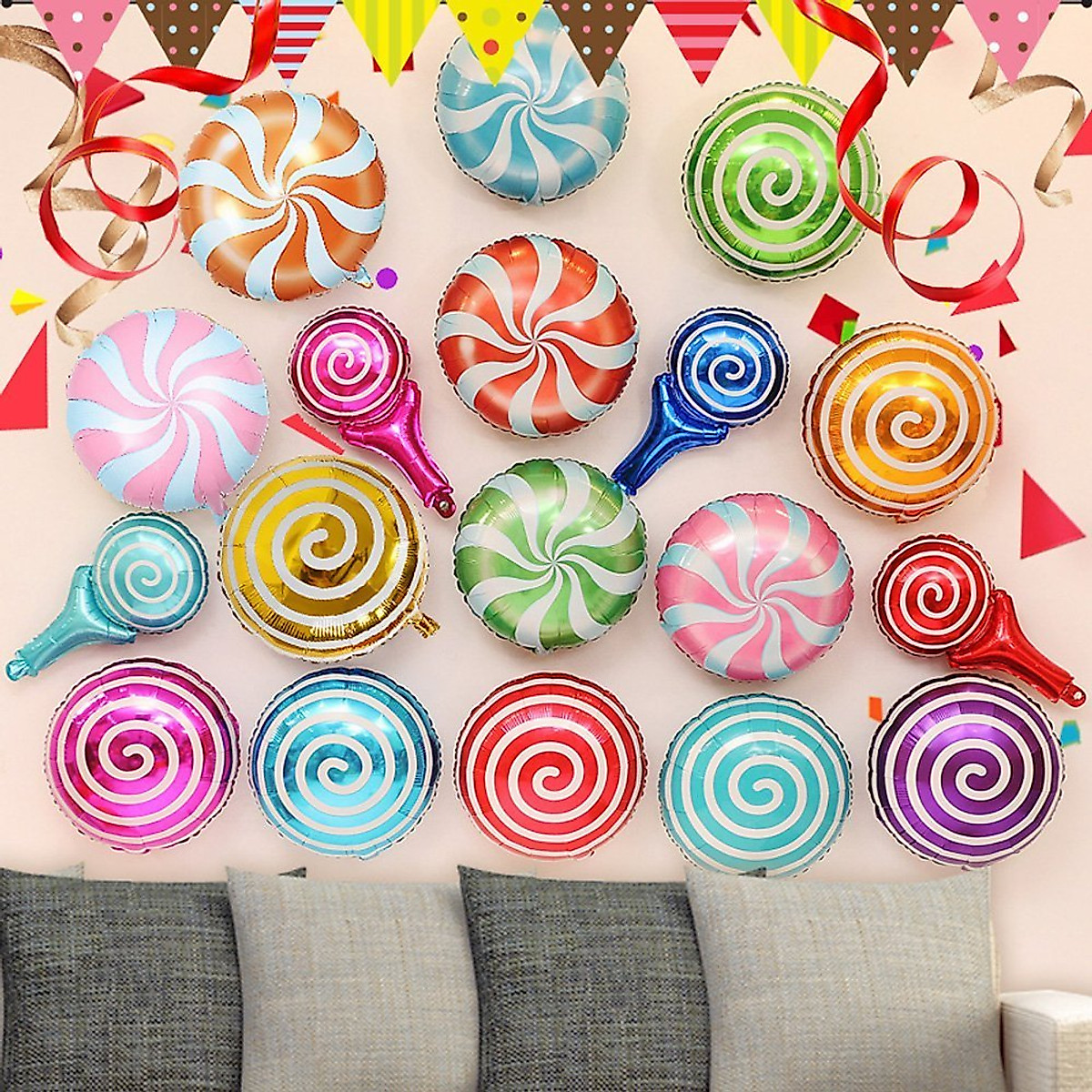21 pcs 18" Sweet Candy Balloons, Round Lollipop Balloon Birthday Wedding Party Balloons